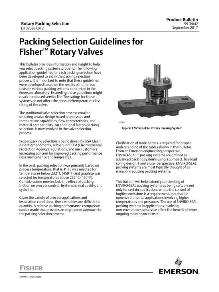 Product Bulletin Packing Selection Guidelines For Fisher Rotary Valves ...