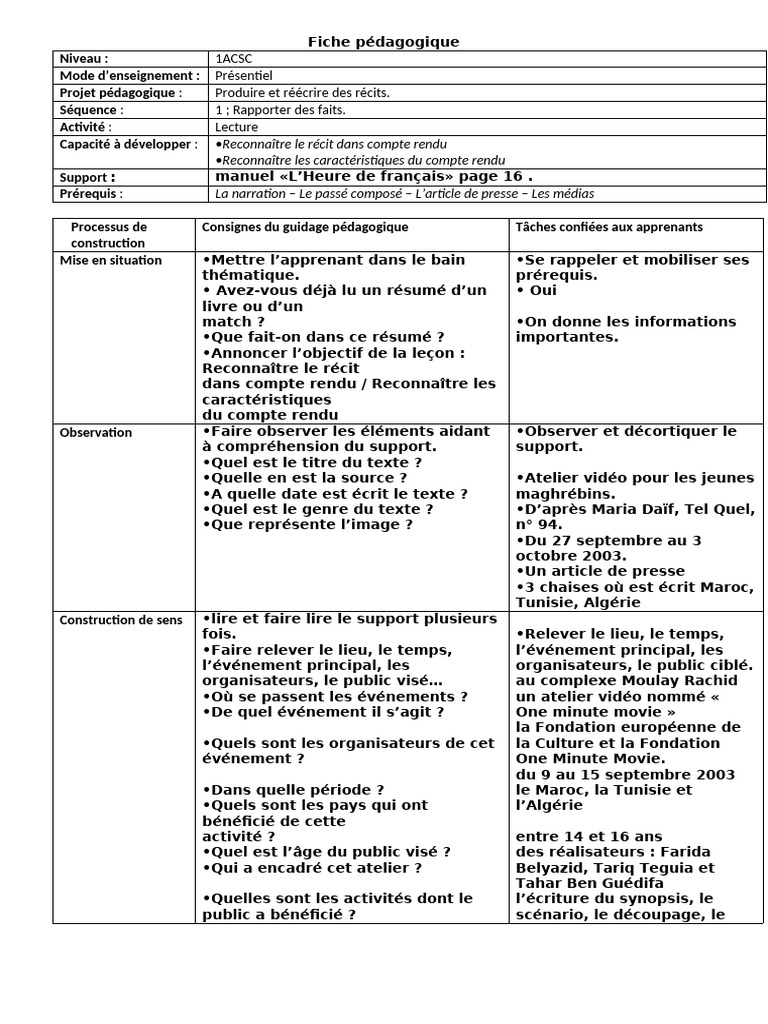 Compte rendu d'atelier vidéo jeunesse | PDF | Pédagogie