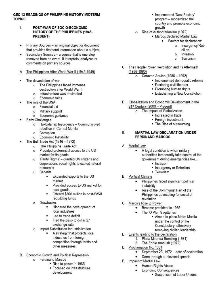Gec 12 Readings of Philippine History Midterm Topics | PDF | Philippines