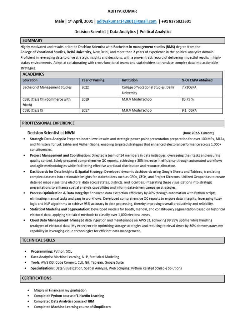 Resume_20241007 | PDF | Machine Learning | Analytics