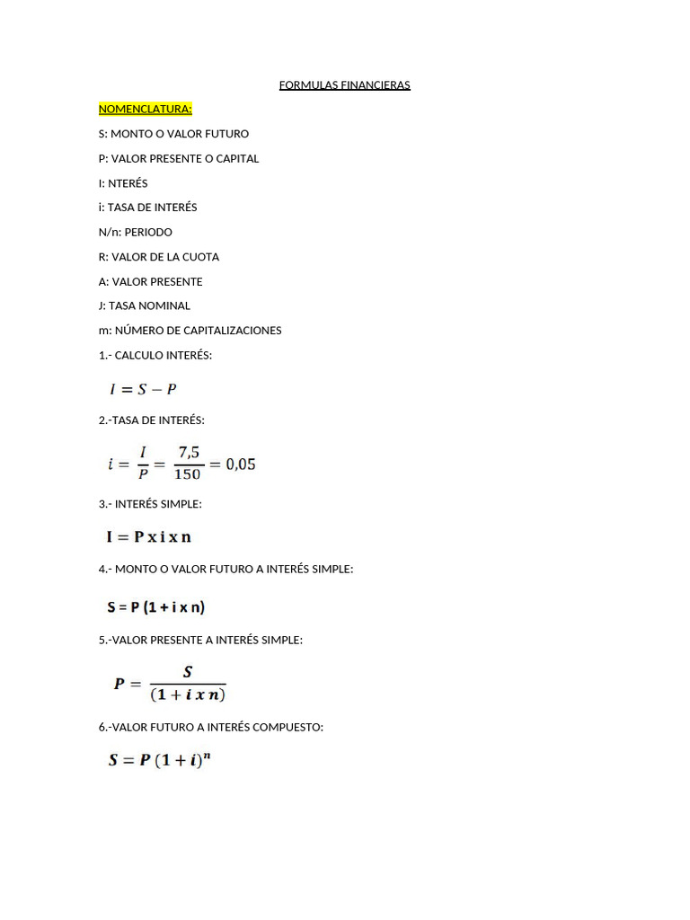 Formulas Finanzas | PDF