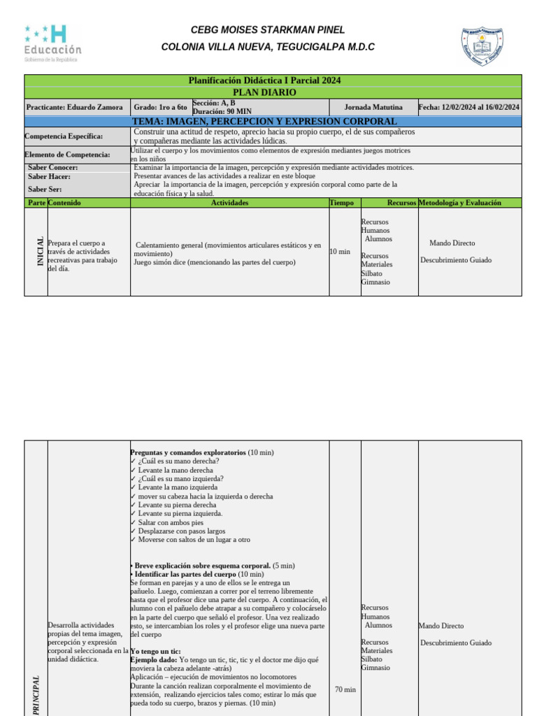 Plan Diario #2 de Clase Ef PPS | PDF