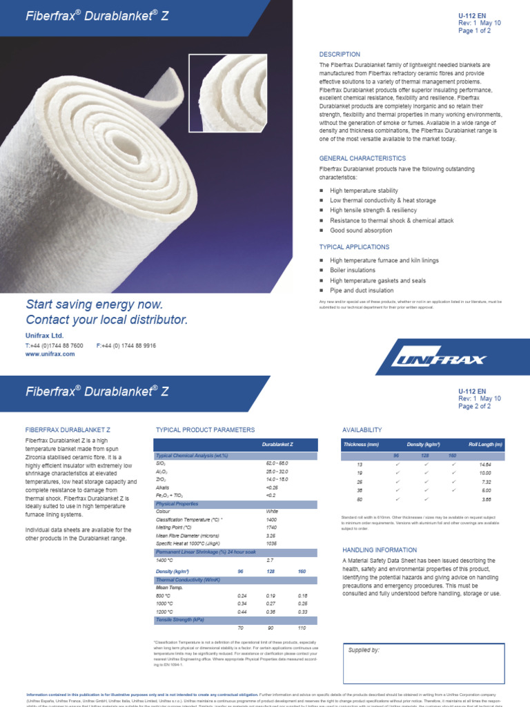 Fiberfrax Durablanket Z en | PDF | Zirconium Dioxide | Materials