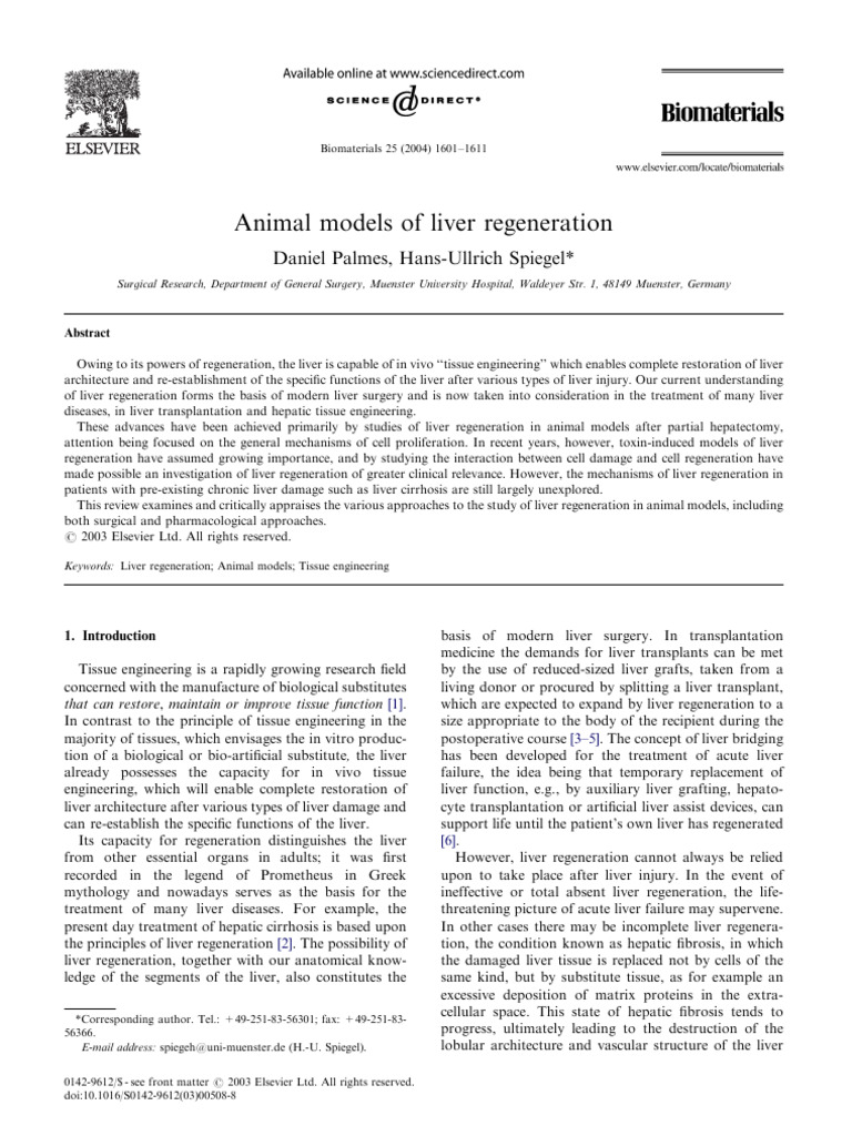 Animal Models in Liver Regeneration | PDF | Liver | Regeneration (Biology)