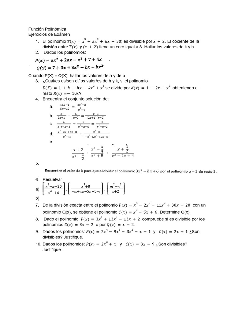 Guía Extra 1 Función Polinómica | PDF | Matemáticas | Análisis matemático