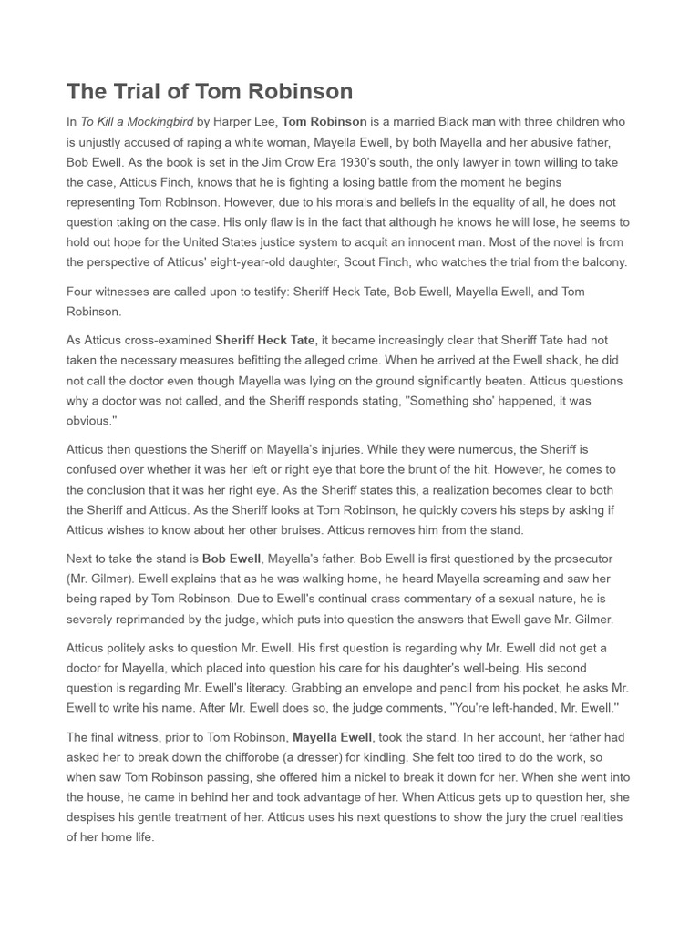 The Trial of Tom Robinson with answers | PDF | To Kill A Mockingbird ...