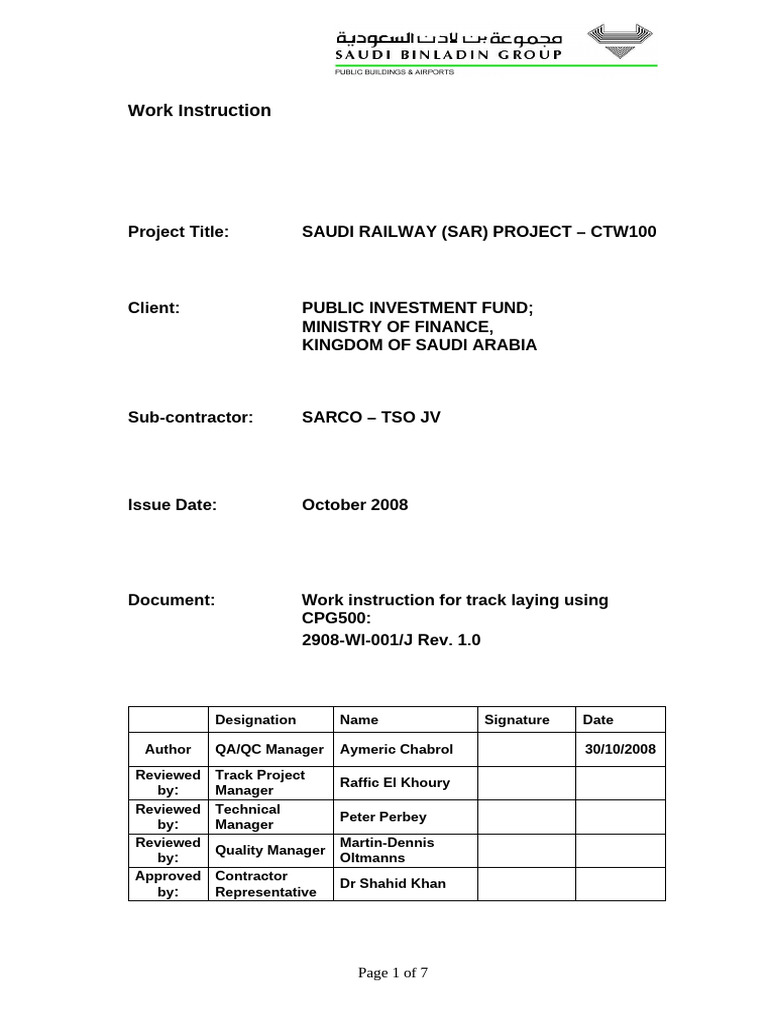 CPG500 Track Laying Work Instruction | PDF | Calibration