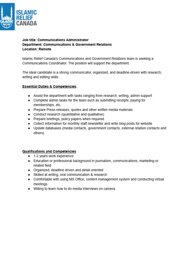 Comms Coordinator JD | PDF | Computers