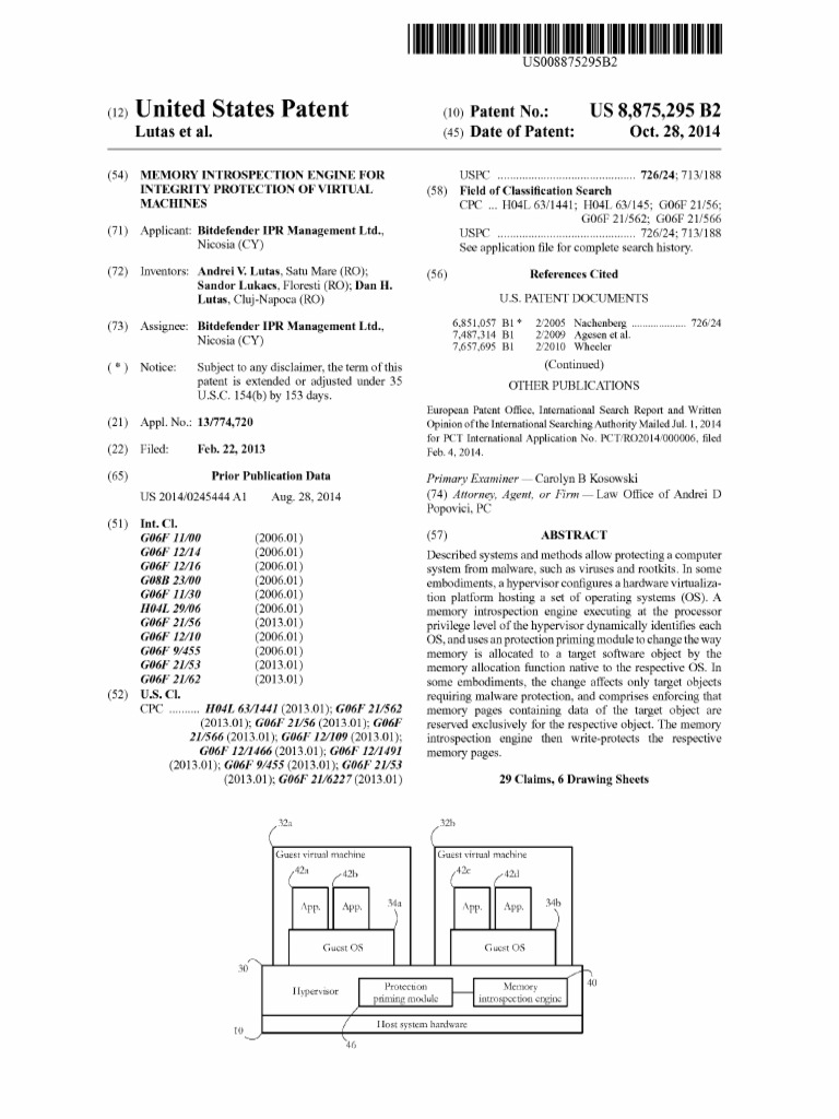 MEMORY INTROSPECTION ENGINE FOR INTEGRITY PROTECTION OF VIRTUAL ...