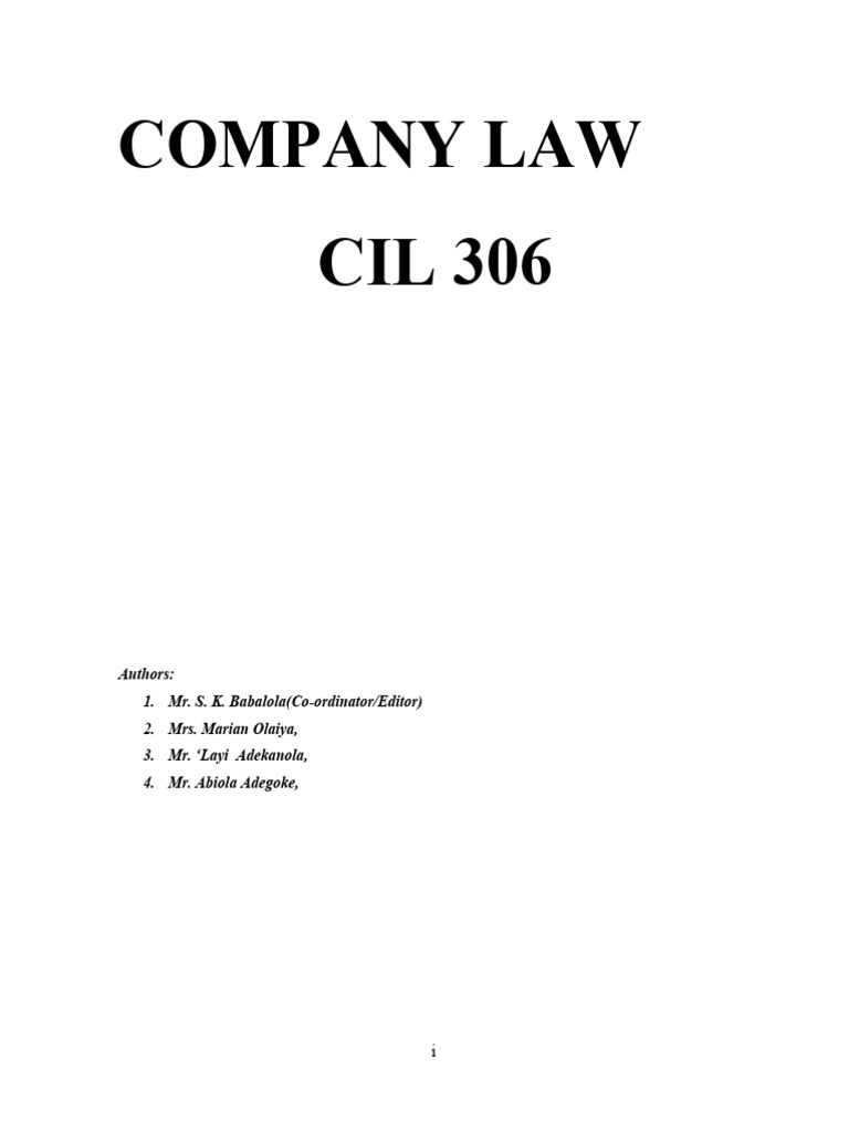 CIL 306 - Company Law | PDF | Corporations | Corporate Law