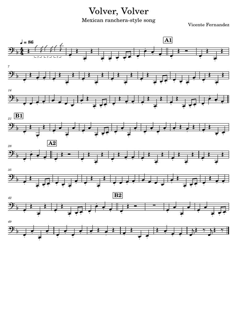 Volver, Volver Tuba - Vicente Fernández | PDF