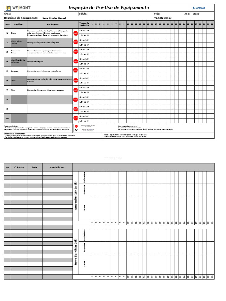 Check List - Serra Circular Manual | PDF