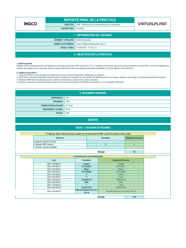 Reporte Final MRP-Maira Hernandez | PDF