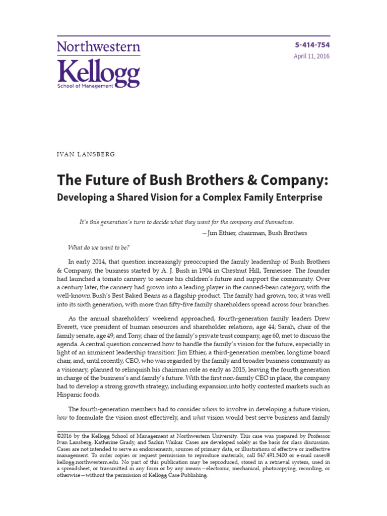 Future Vision for Bush Brothers & Co. | PDF | Business