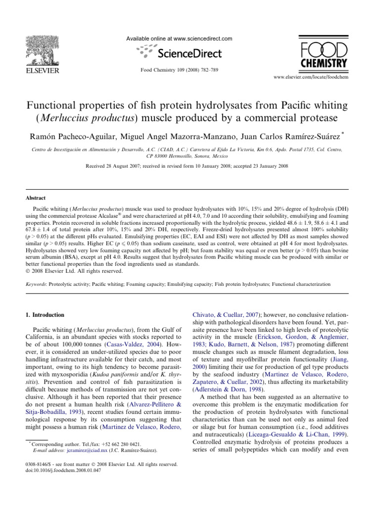 Functional Properties of Fish Protein Hydrolysates | PDF | Emulsion ...