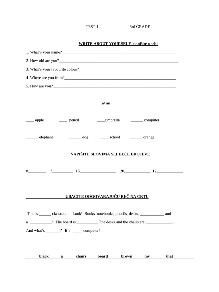 Test 1 3rd Grade Pdf