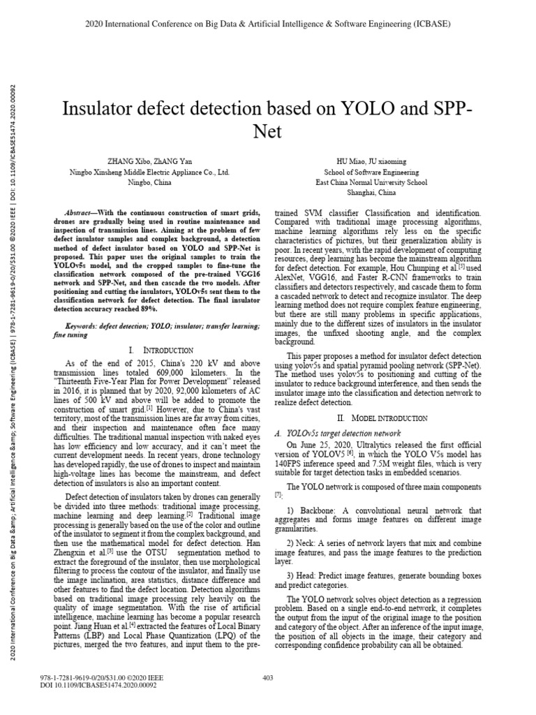 Insulator Defect Detection Based On YOLO and SPP-Net | PDF | Computing | Information Technology
