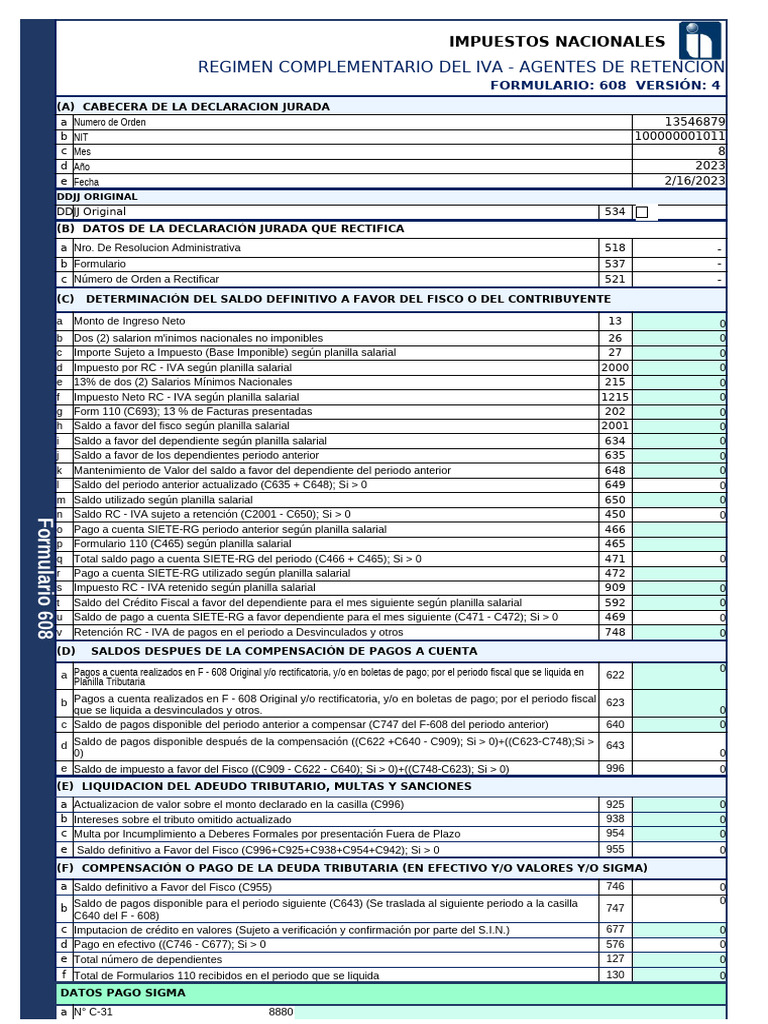 13 FORM 608.v4 RC IVA | PDF | Impuestos | Impuesto al valor agregado