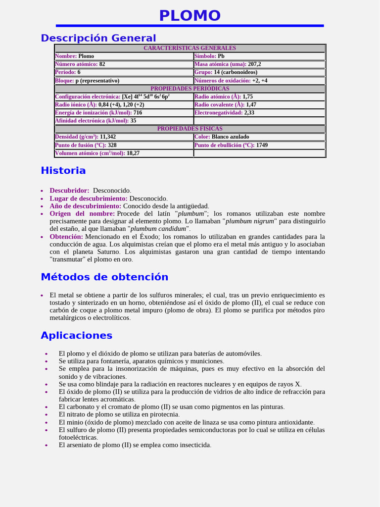 Propiedades y Usos del Plomo | PDF | Dirigir | Rieles
