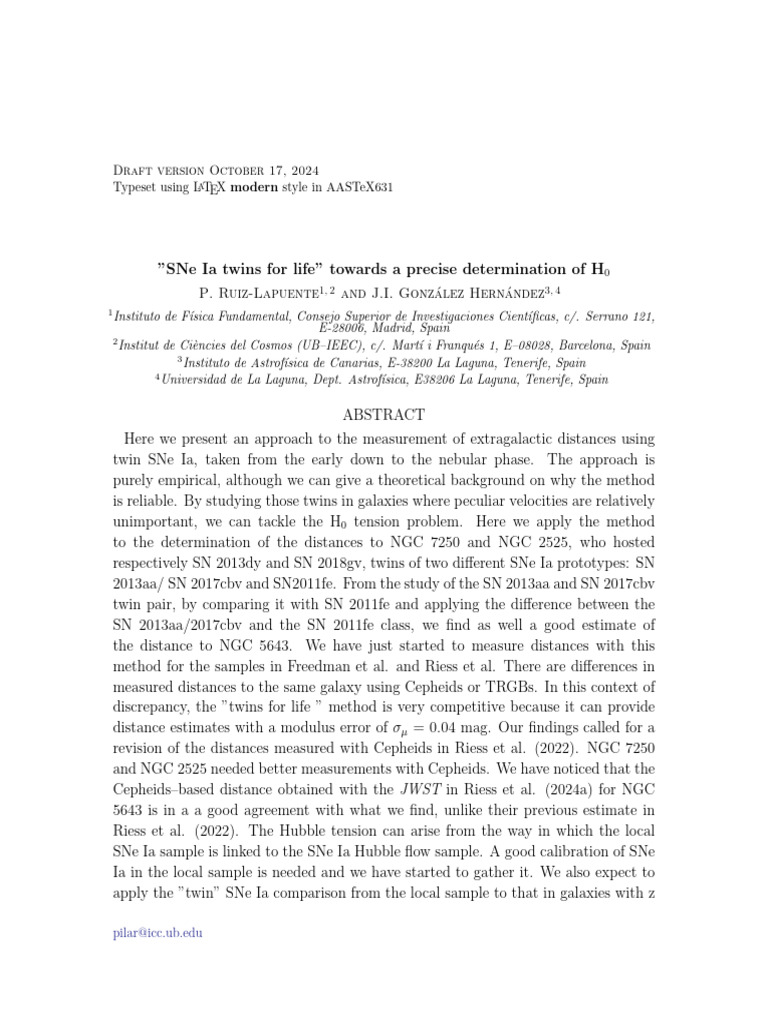 "Sne Ia Twins For Life" Towards A Precise Determination of H | PDF ...