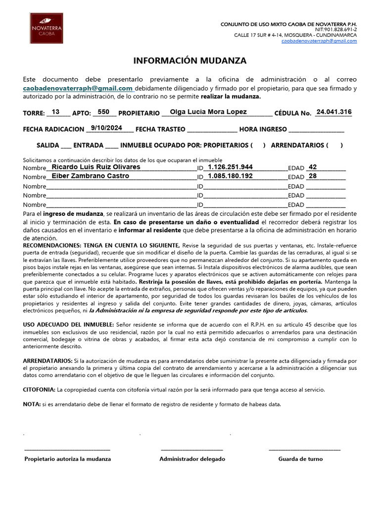 FORMATO DE MUDANZA CAOBA | PDF