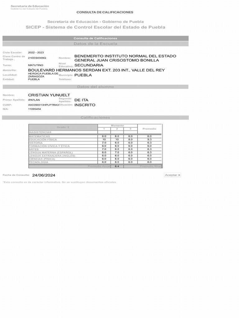 SICEP - Sistema de Control Escolar Del Estado de | PDF
