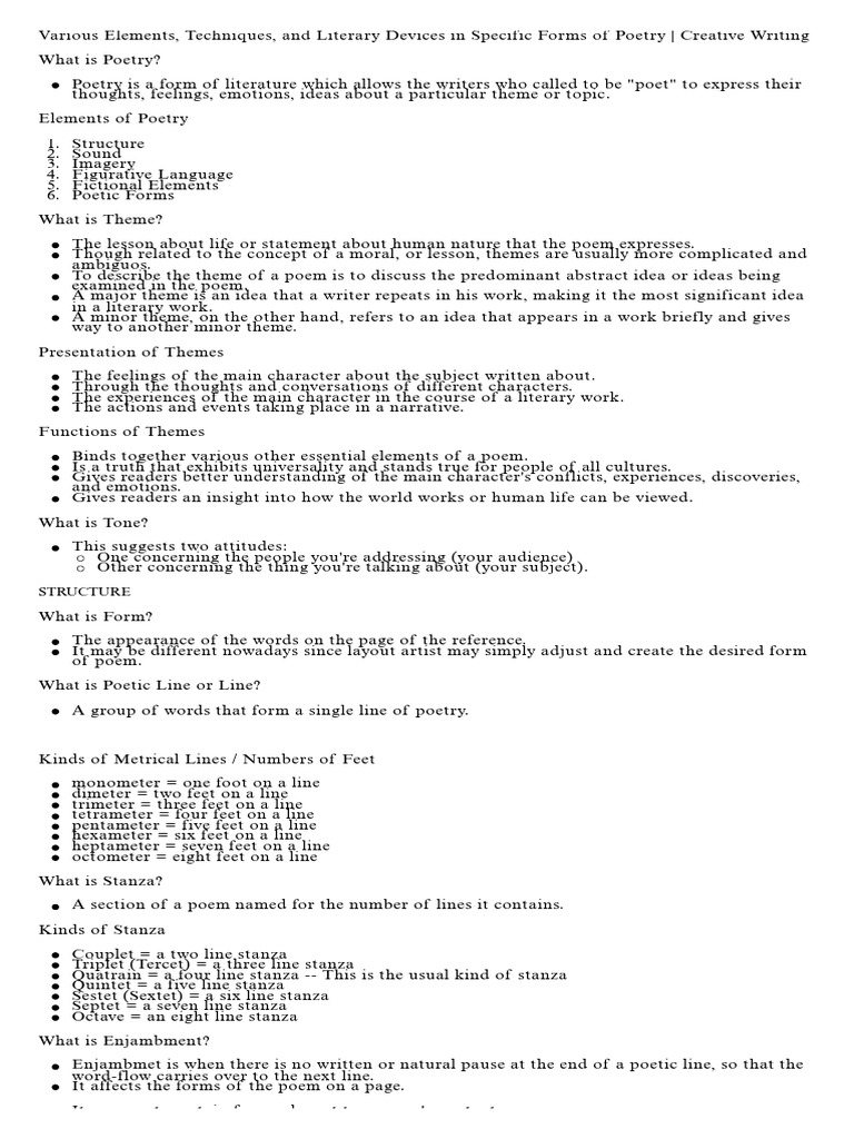 Various Elements, Techniques, and Literary Devices in Specific Forms of ... Various Elements, Techniques, and Literary Devices in Specific Forms of ...