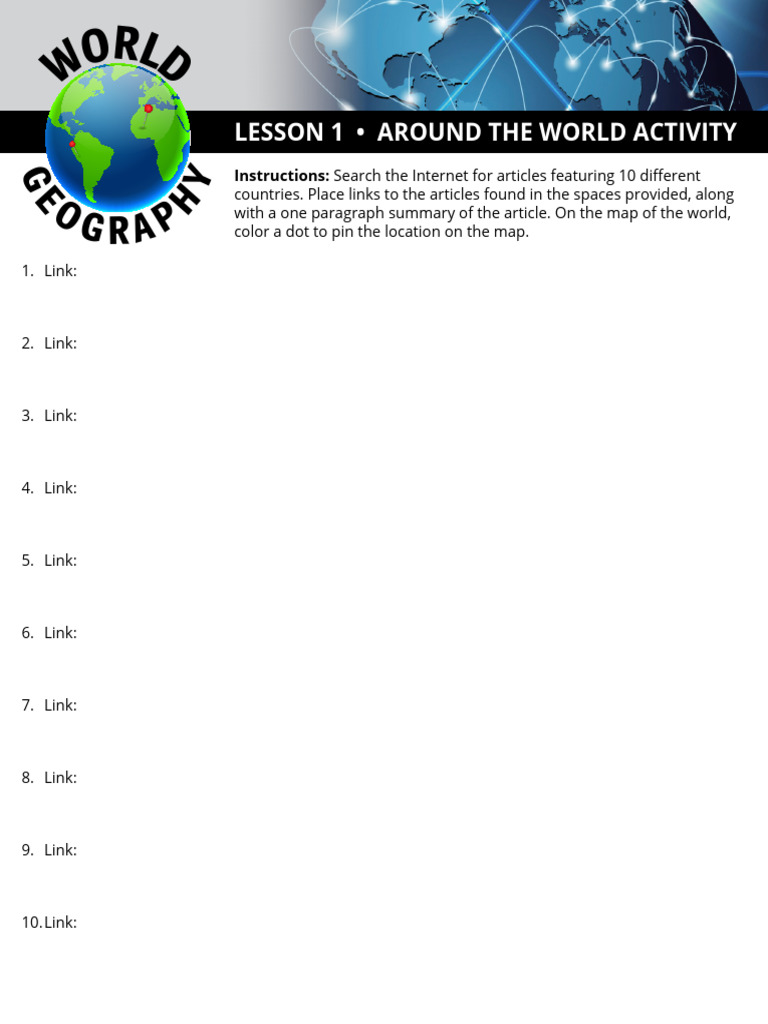 World Geography Lesson 1 Around The World Activity | PDF | Pizza | Pasta