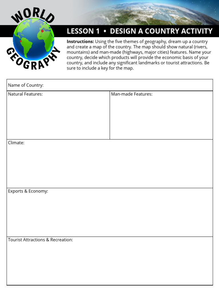 World Geography Lesson 1 Design A Country Activity | PDF