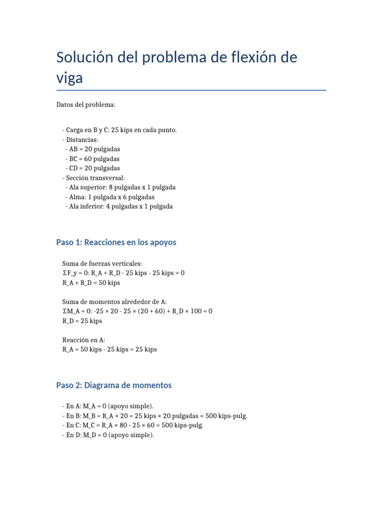 Solucion Problema Flexion Viga | PDF | Métodos y materiales de enseñanza