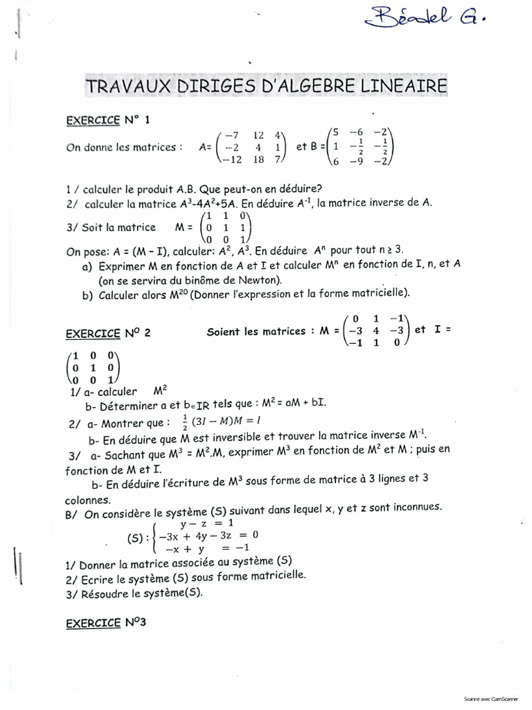 TD AlgÃ¨bre linÃ©aire | PDF