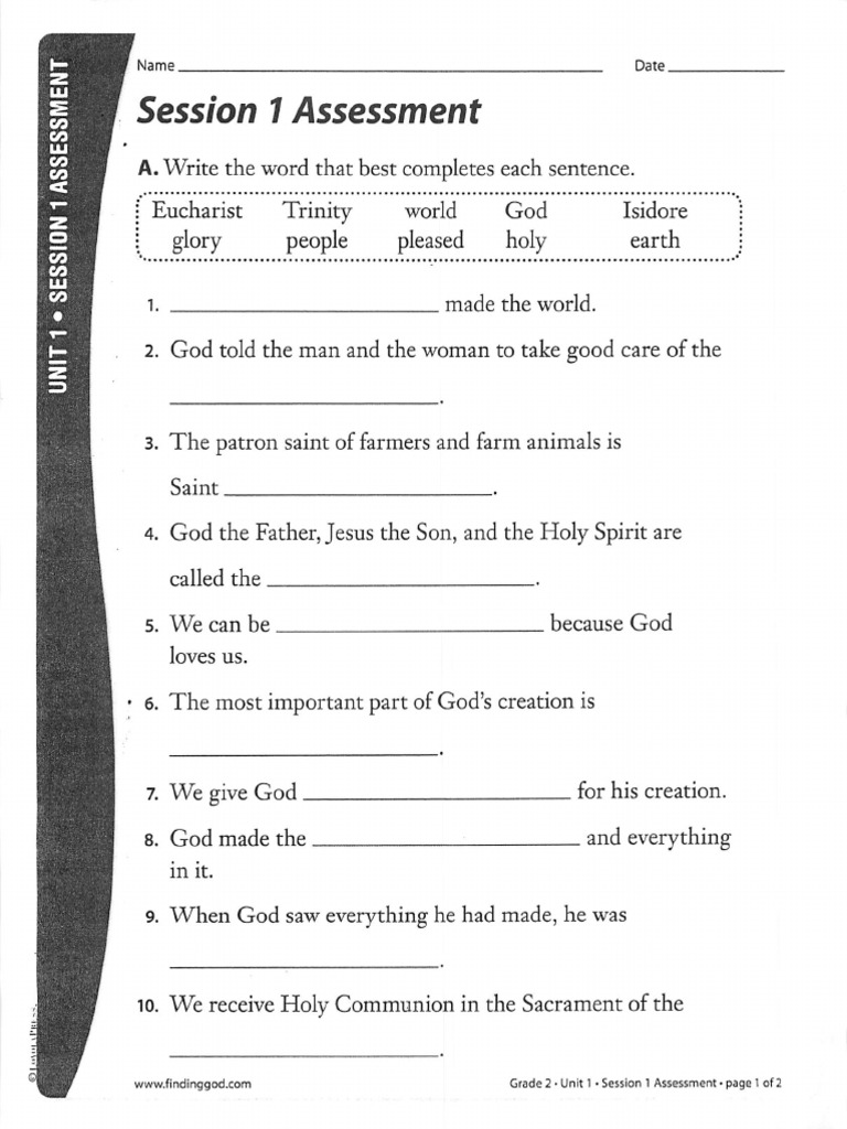 Grade 2 - Finding God Assessments | PDF