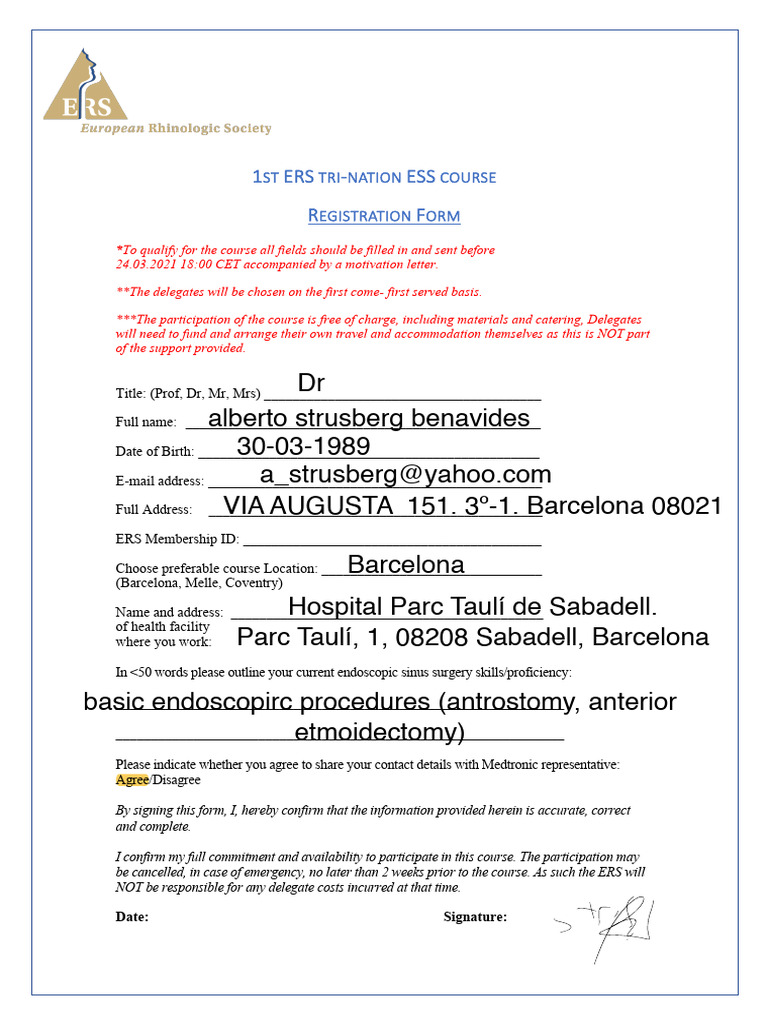 ERS Tri-Nation Course Registration Form | PDF