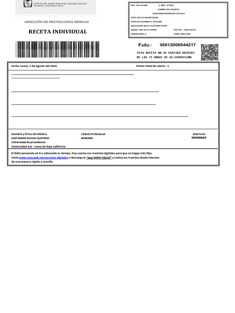 Receta Del IMSS | PDF | Salud y bienestar