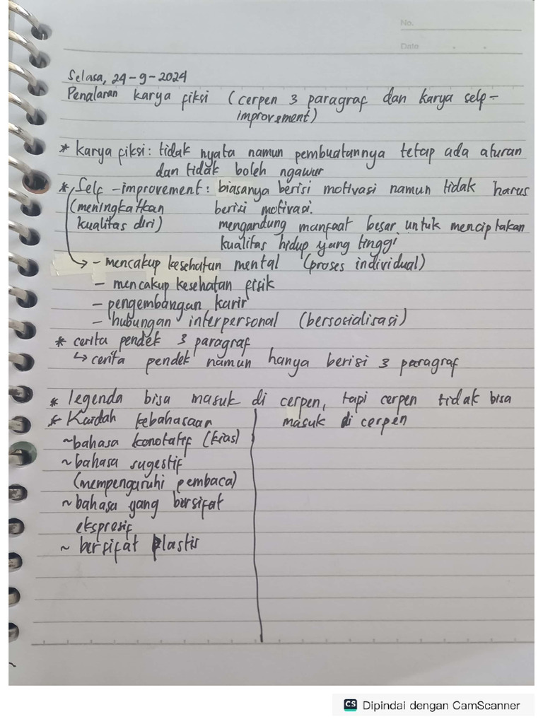 Resume Cerpen 3 Paragraf Dan Karya Self Improvement | PDF