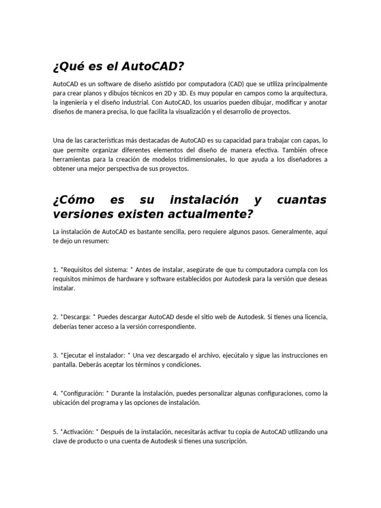 Introducción a AutoCAD: Usos y Funciones | PDF | Cad automático | Diseño