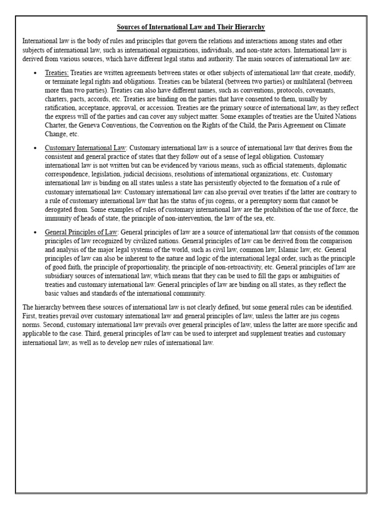 week 1 -Sources of International Law and Their Hierarchy | PDF | Treaty ...