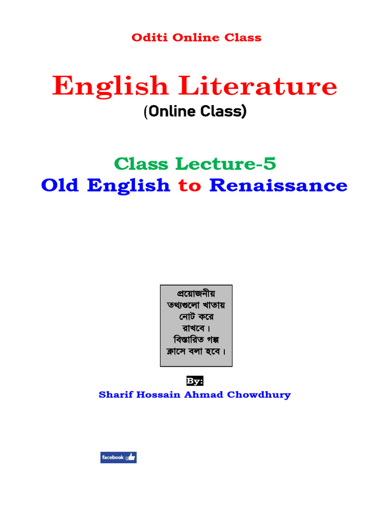 Literature Class Lecture-5 (Elizabethan Period) | PDF