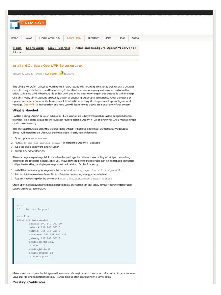 Install And Configure Openvpn Server On Linux Pdf Sudo Computer