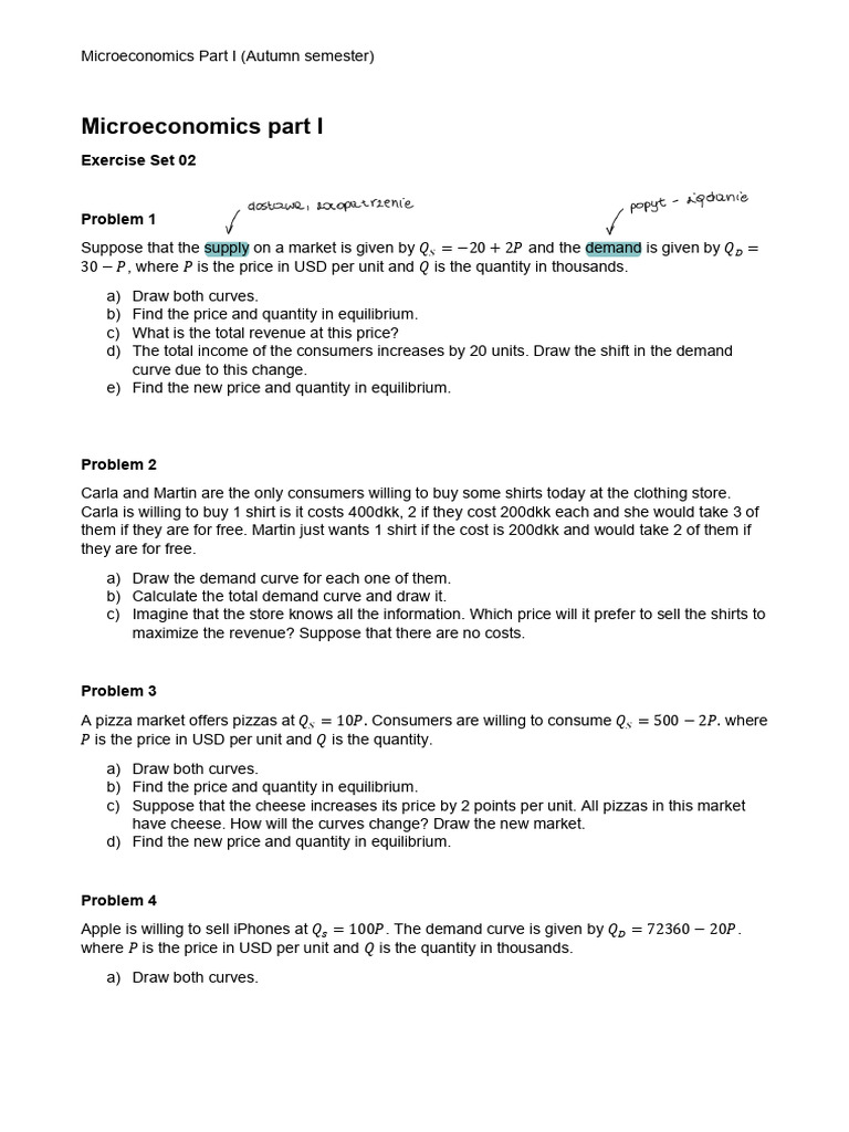 Microeconomics Exercises: Supply & Demand | PDF