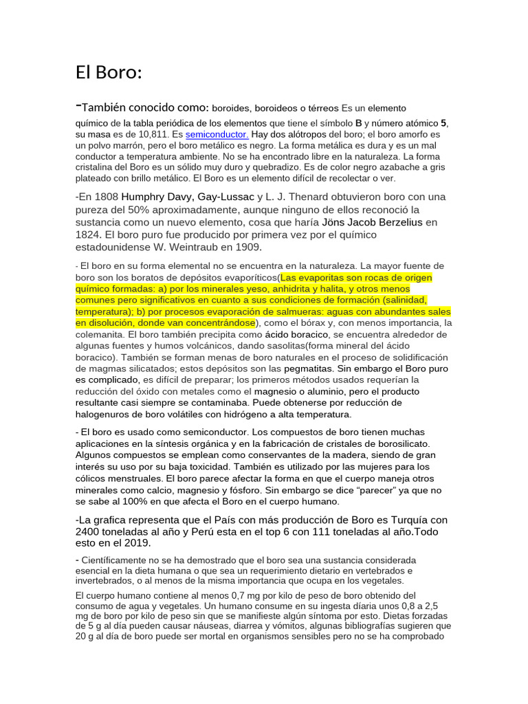 El Boro: Elemento Químico y Usos | PDF | Boro | Elementos químicos