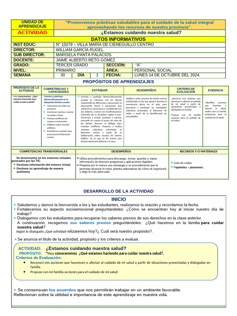 Cuidado de la Salud en Tercer Grado | PDF | Evaluación | Aprendizaje