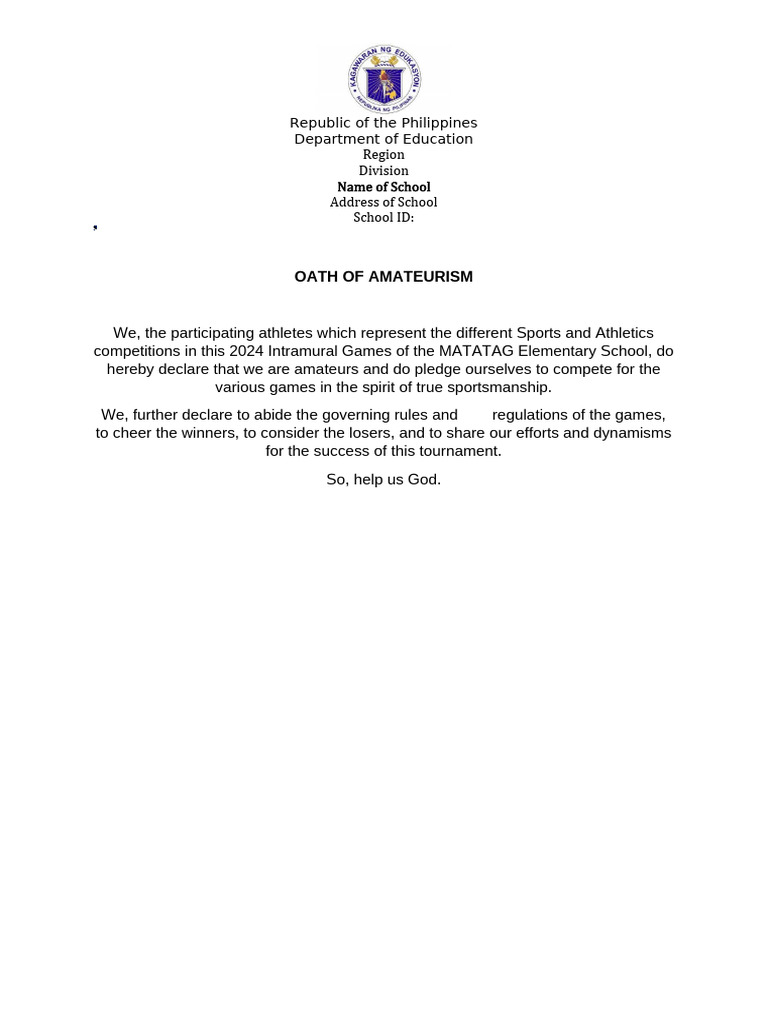 Oaths for 2024 Intramural Games | PDF