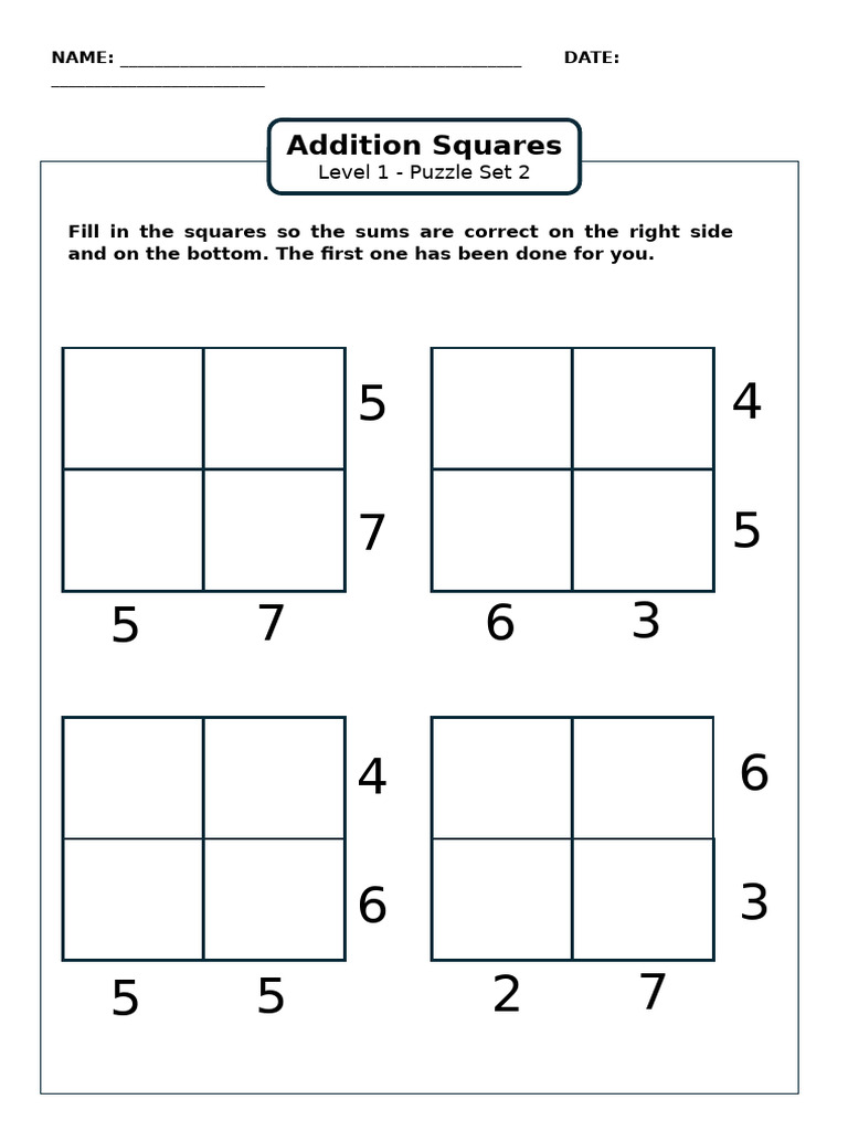 Addition Squares Logic Puzzles | PDF