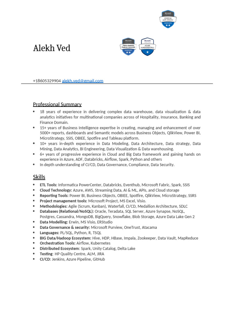 CV - Alekh Ved | PDF | Databases | Data Warehouse