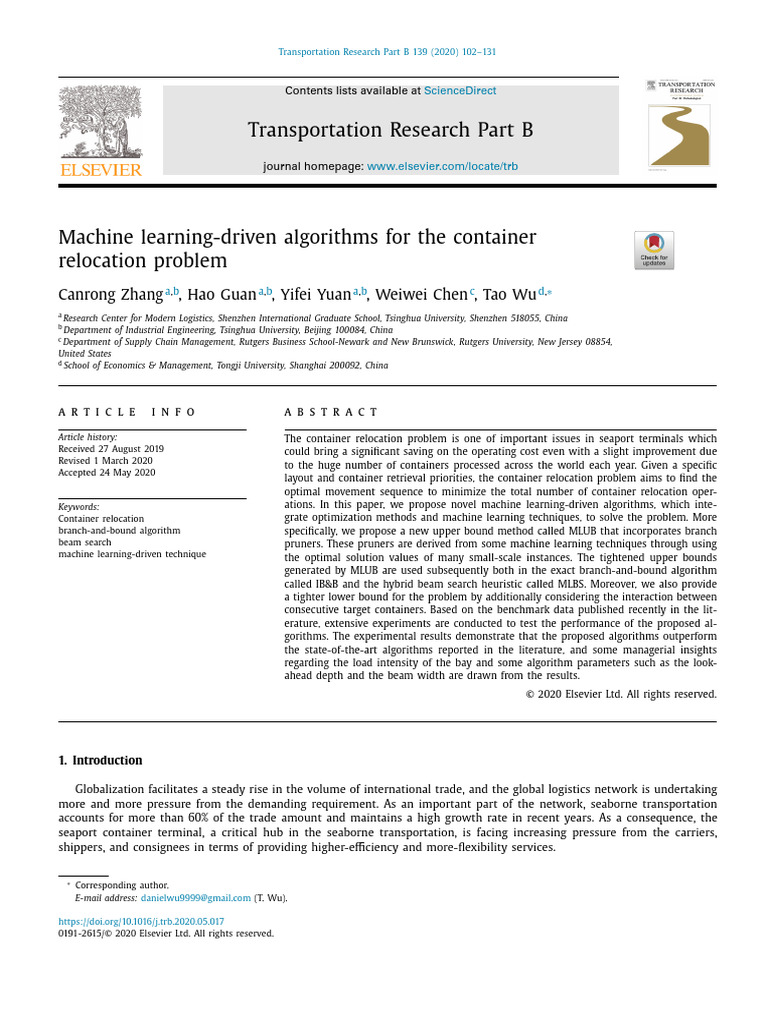 Machine Learning-Driven Algorithms For The Container Relocation Problem ... Machine Learning-Driven Algorithms For The Container Relocation Problem ...
