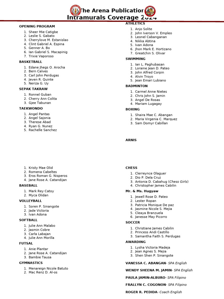 Intramurals Coverage 2024 Highlights | PDF | Sports