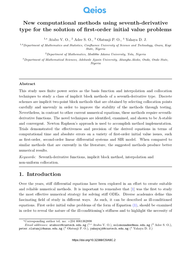 New Computational Methods Using Seventh Derivative Pdf Mathematical Objects Subtraction