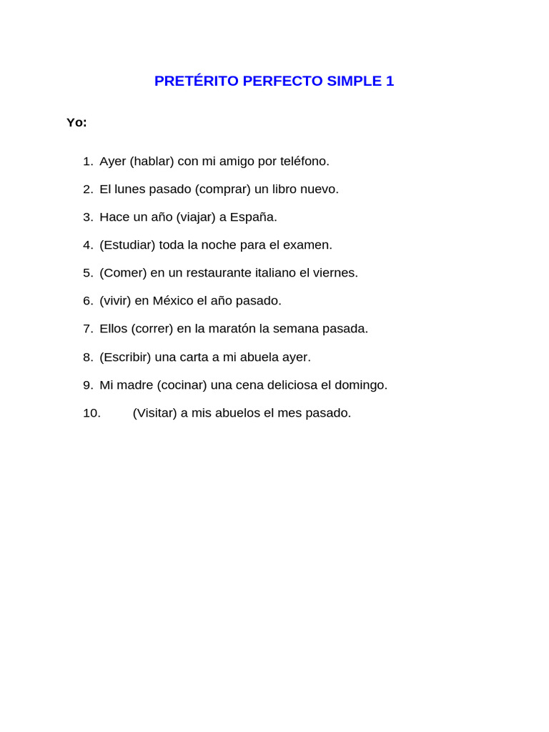Preterito Perfecto Simple 1 | PDF | Artes del Lenguaje y Comunicación ...