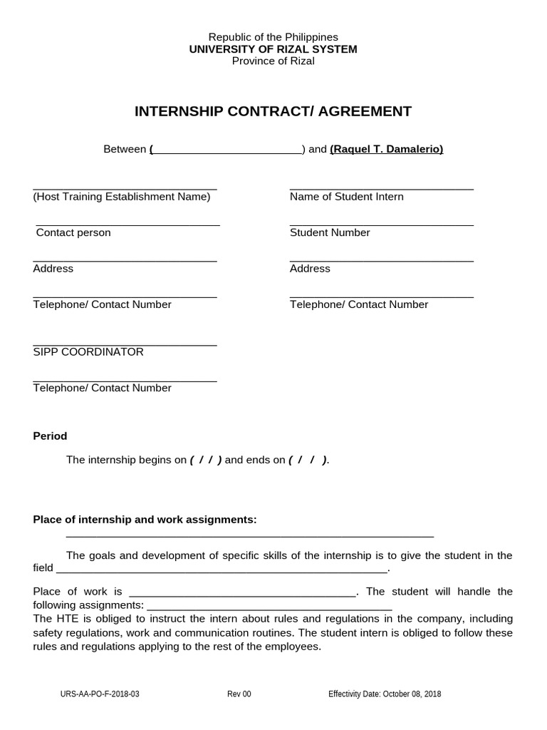 Internship Contract Template | PDF | Business Law | Justice